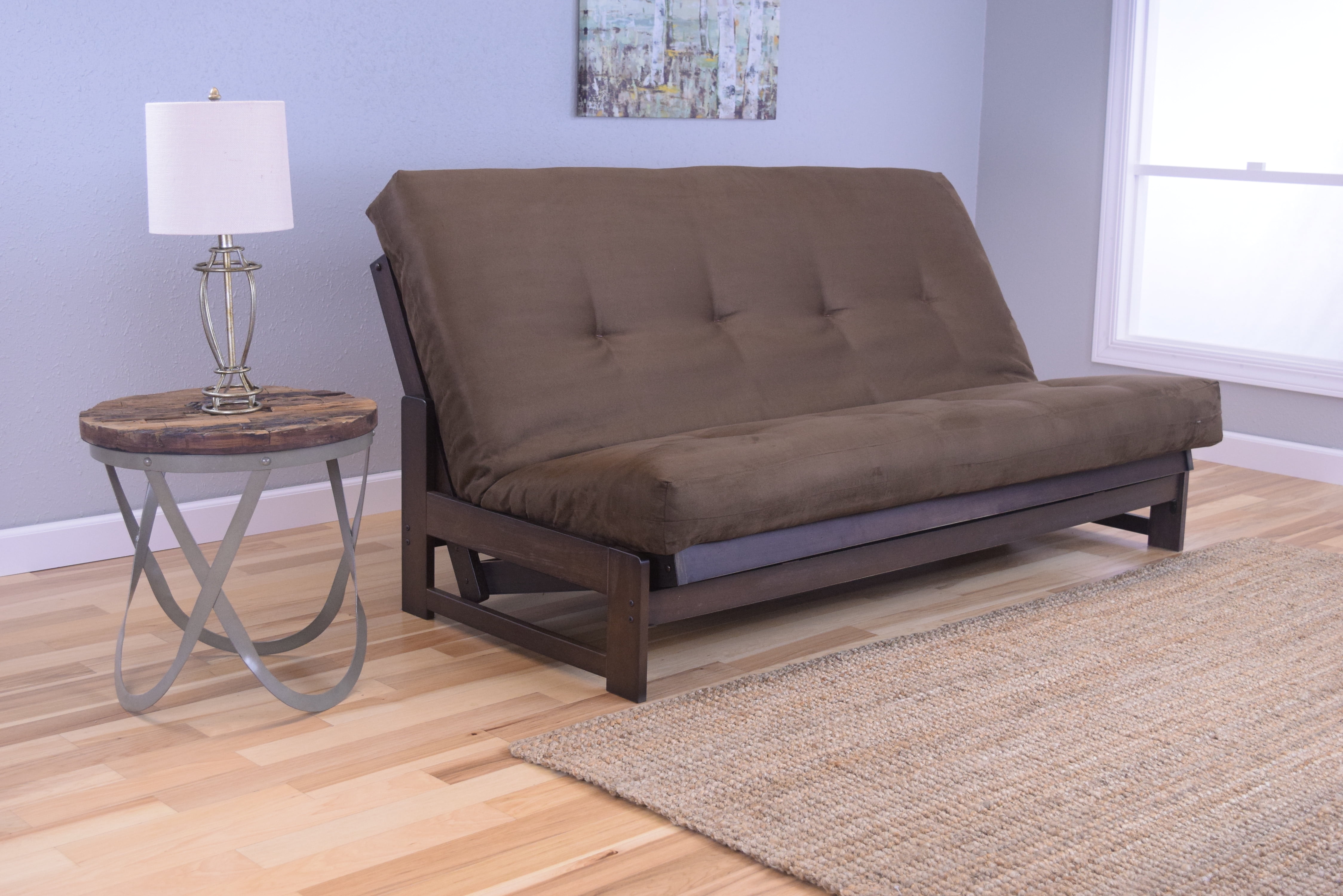 Aspen Futon in Reclaimed Mocha Finish, Multiple Suede Colors - Walmart.com