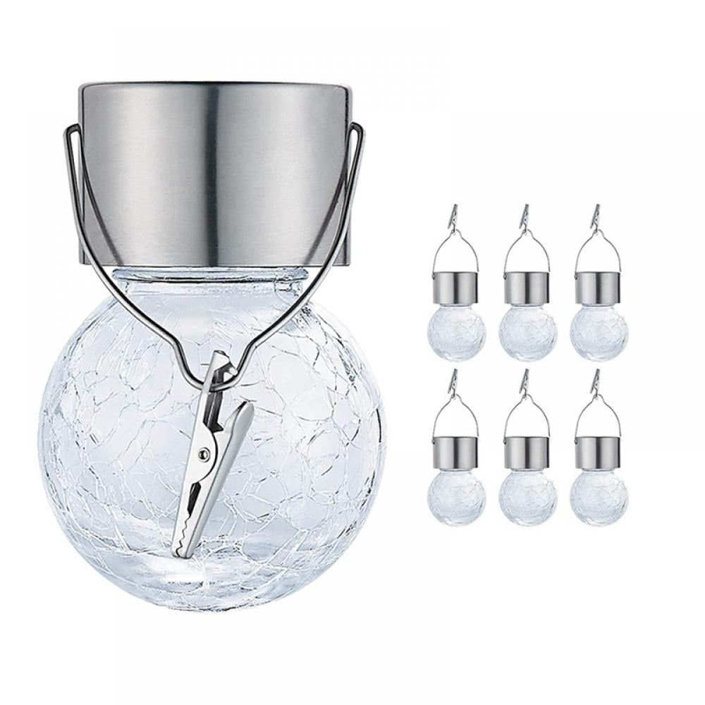 6 Packs Outdoor Hanging Solar Lights - Solar Powered Crackle Glass Ball ...