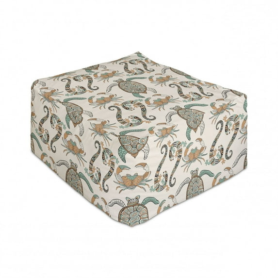 Animal Rectangle Pouf, Lizards Turtles and Crabs in Orient Details ...