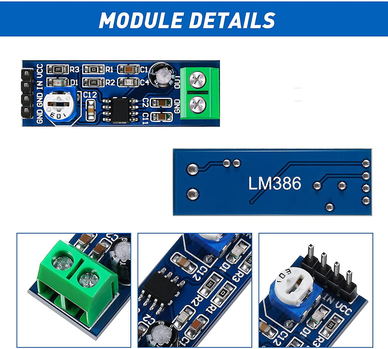 20 Pieces LM386 200 Times Gain Audio Power Mono Audio Amplifier Module ...