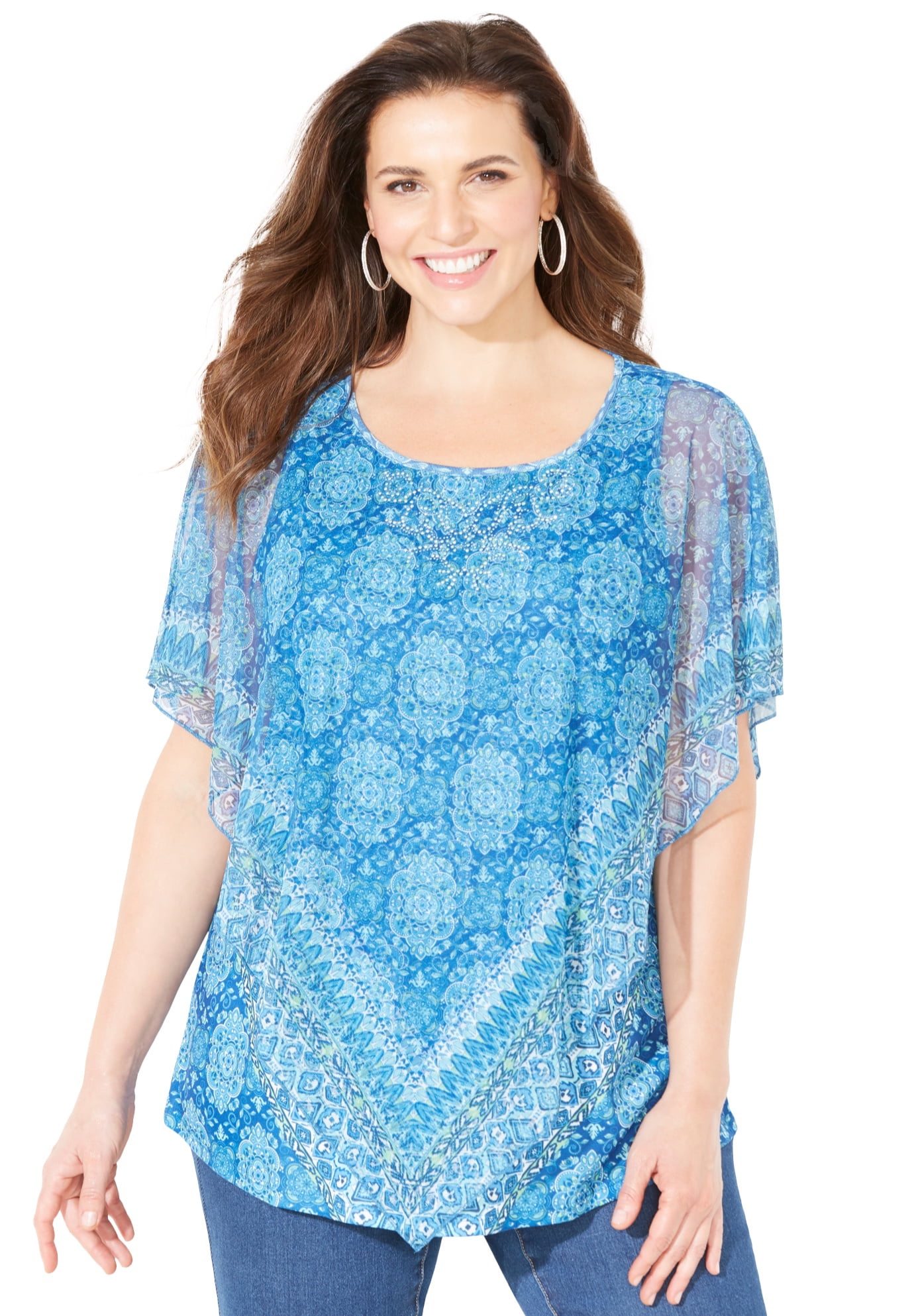 Catherines Women's Plus Size Poncho Duet Blouse - Walmart.com