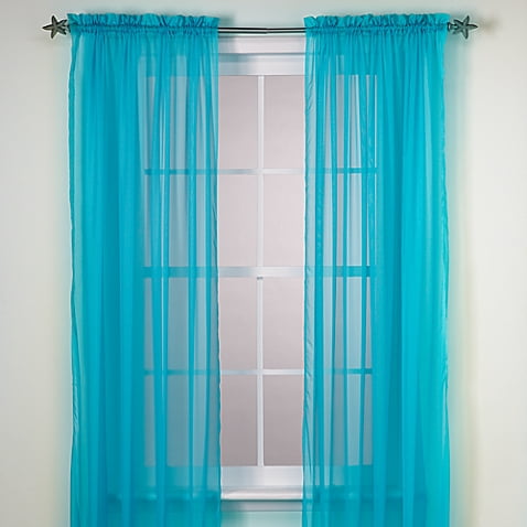 2pc Blue Solid Sheer Voile Window Curtain Set, Two (2) Rod Pocket ...