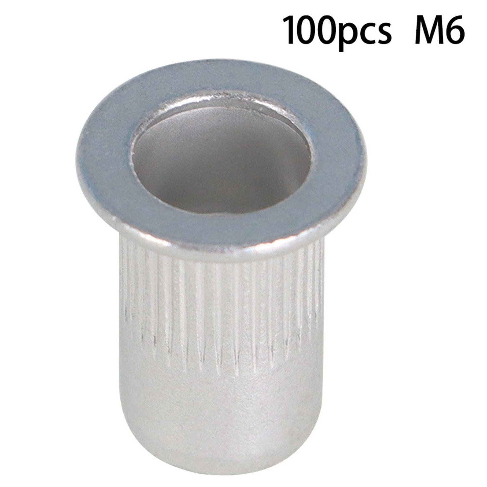 100 Pack Metric M6Rivet Nut Aluminum Flat Head Threaded Insert Nutsert ...