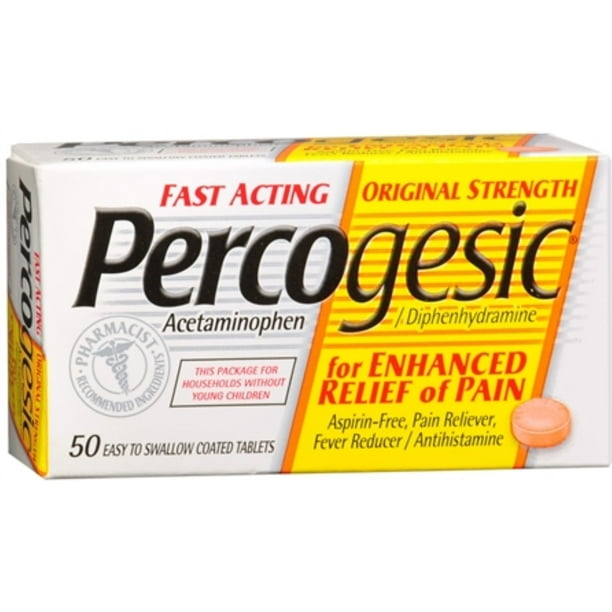 Percogesic Tablets 50 Tablets [Acetaminophen/Diphenhydramine] - Walmart ...