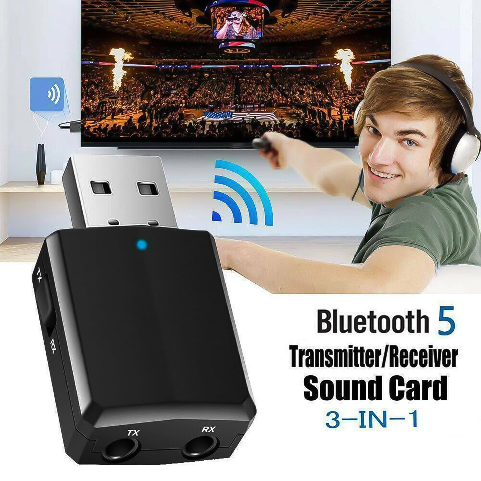 Transmisor y receptor de audio inalámbrico USB 3 en 1 compatible con ...
