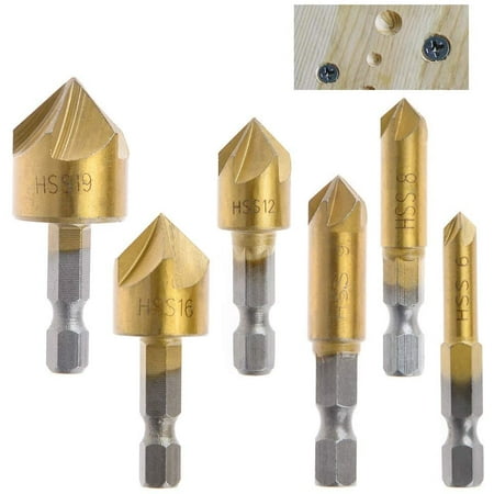 CARBONLIKE 6Pcs HSS Chamfer Cutter 90 Degree 5 Flute Chamfer Cutters ...