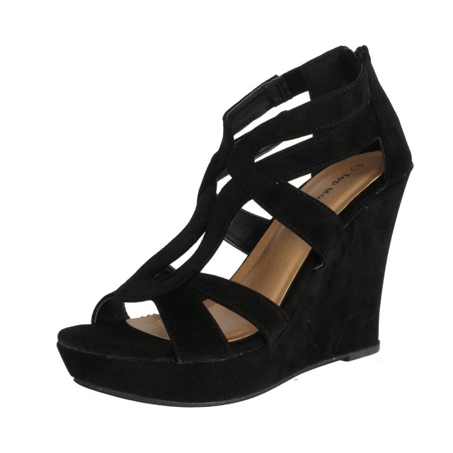 Top Moda Womens Lindy-66 Open Toe Platform Wedge Sandals, Black, 7 ...