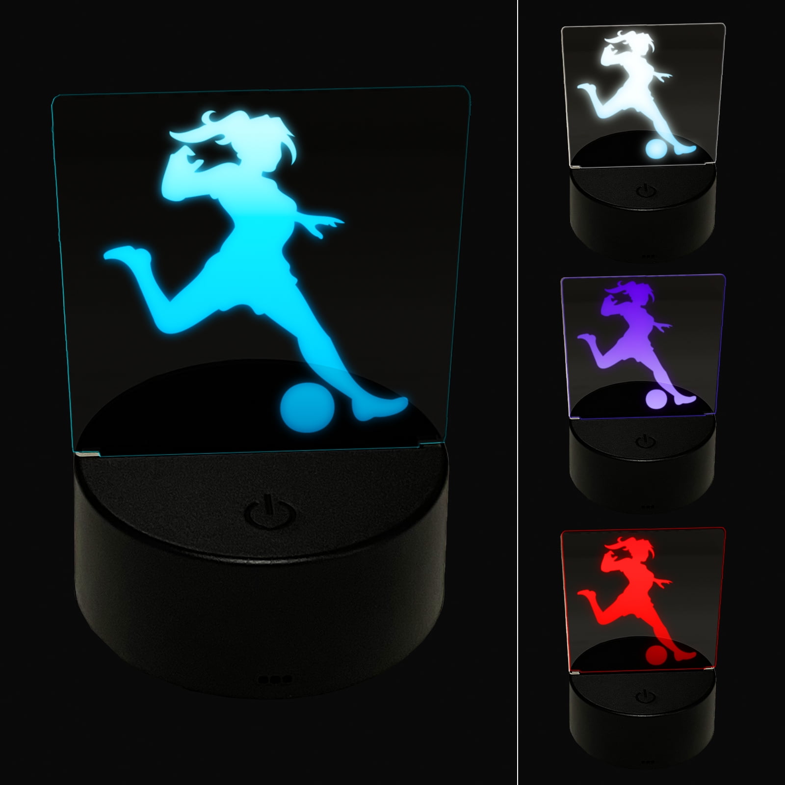 Soccer Player Woman Kicking Ball Association Football LED Night Light ...