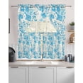 Aqua Flowers Kitchen Curtains Set for Windows 3 Piece Cafe Curtains 24 ...