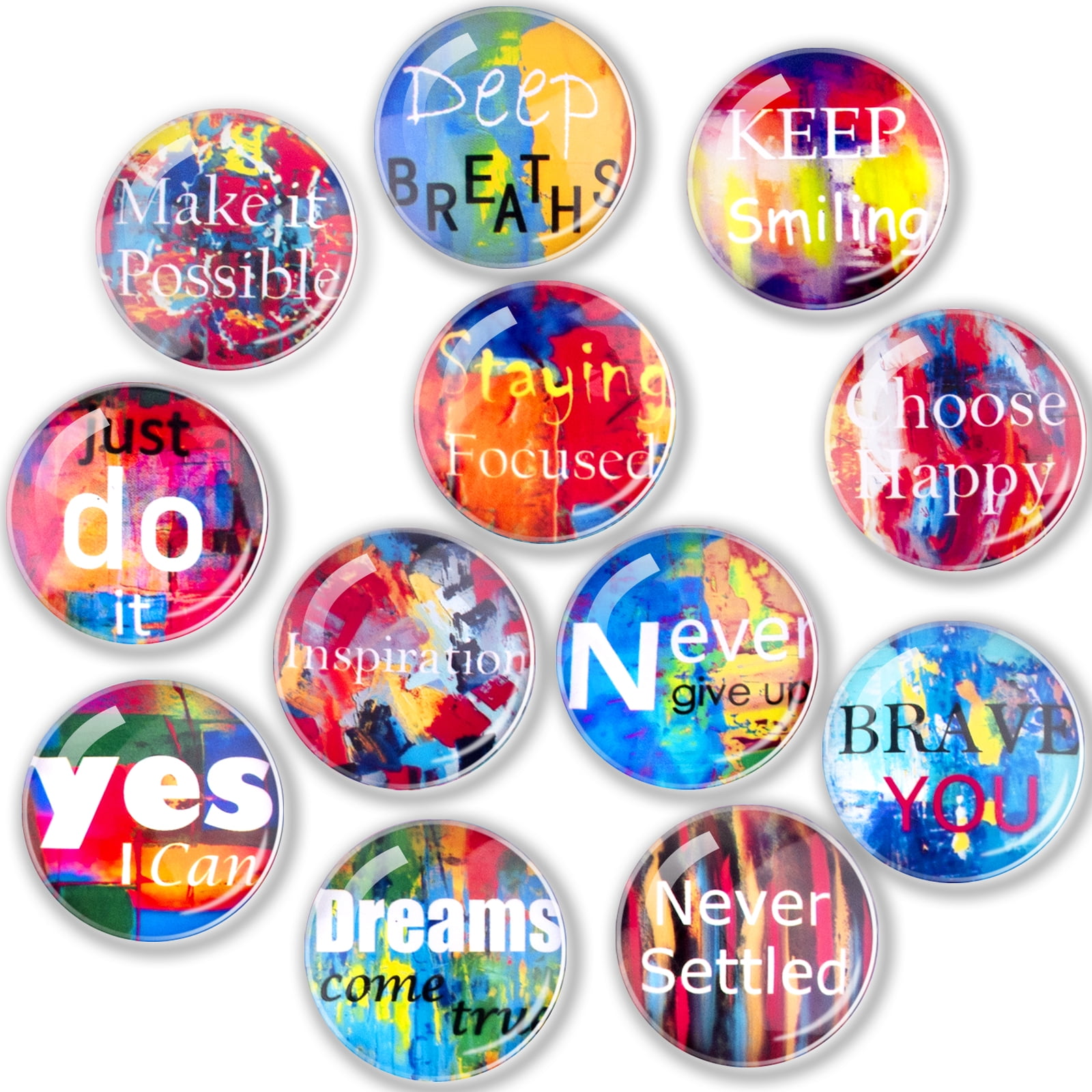 Inspirational Glass Refrigerator Magnets 12 Packs Round Motivational ...