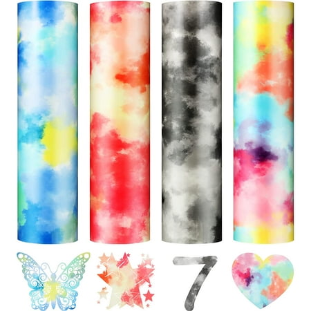 4 Pieces Tie Dye HTV Sheet Heat Transfer Vinyl HTV Tie Dye Iron on ...