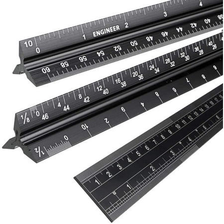 3 Pack 12 Inch Solid Aluminum Triangular Architect Scale Ruler Set ...