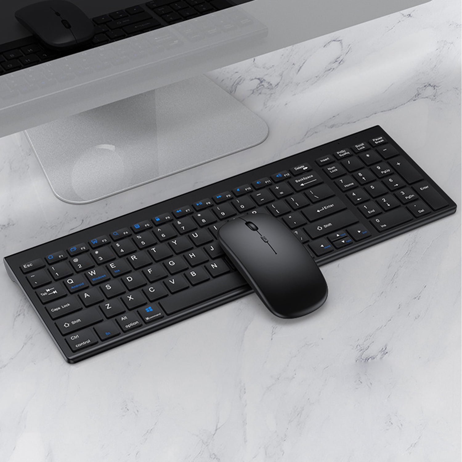 PloutoRich Wireless Keyboard and Mouse Combo, Silent Full-Sized ...