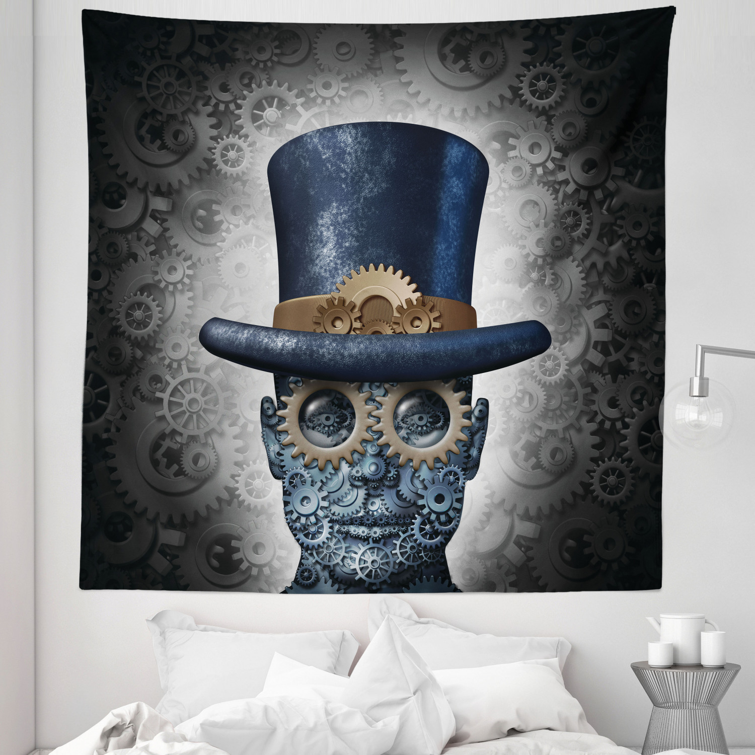 Steampunk Tapestry, Futuristic Fantasy as Mechanical Human Head with ...