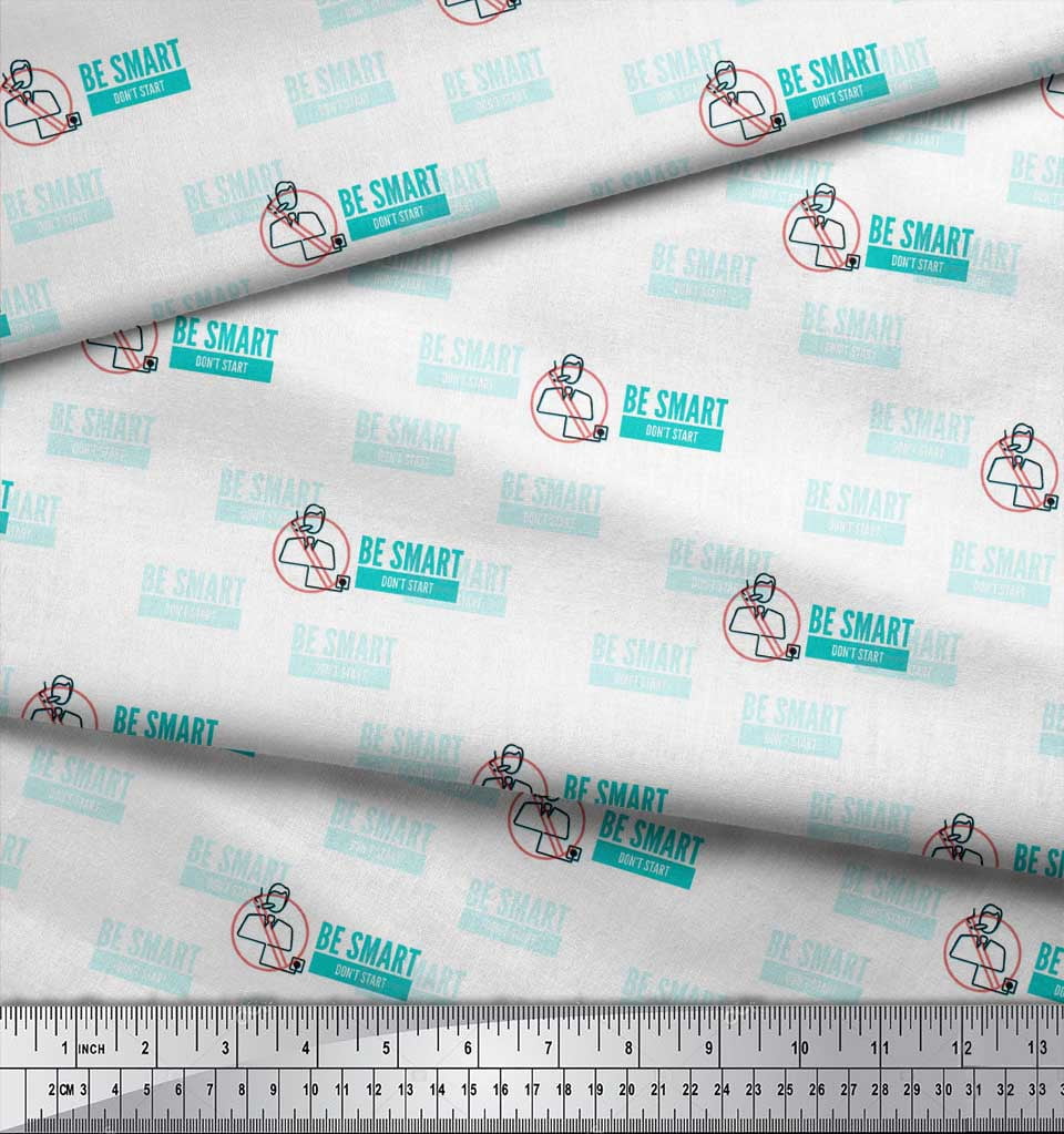 Soimoi Green Satin Silk Fabric Be Smart Dont Start Text Print Fabric by ...