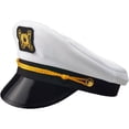 White Cotton Admiral Captain Hat: Sailor Yacht Marine Gold-Accented Cap ...