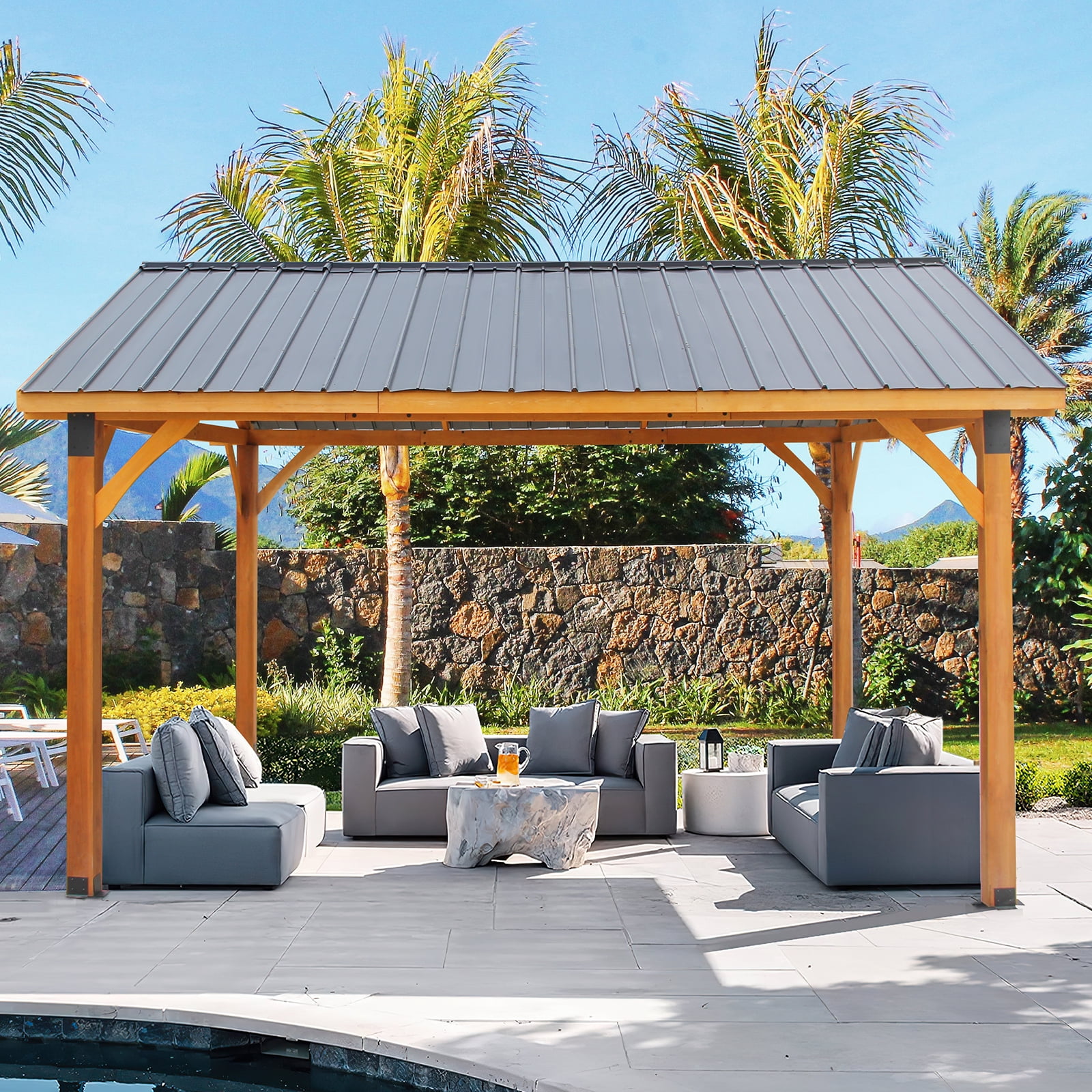 Click here for Aecojoy Wooden Gazebo 14.5x11ft For Outdoor Bbq Gr... prices