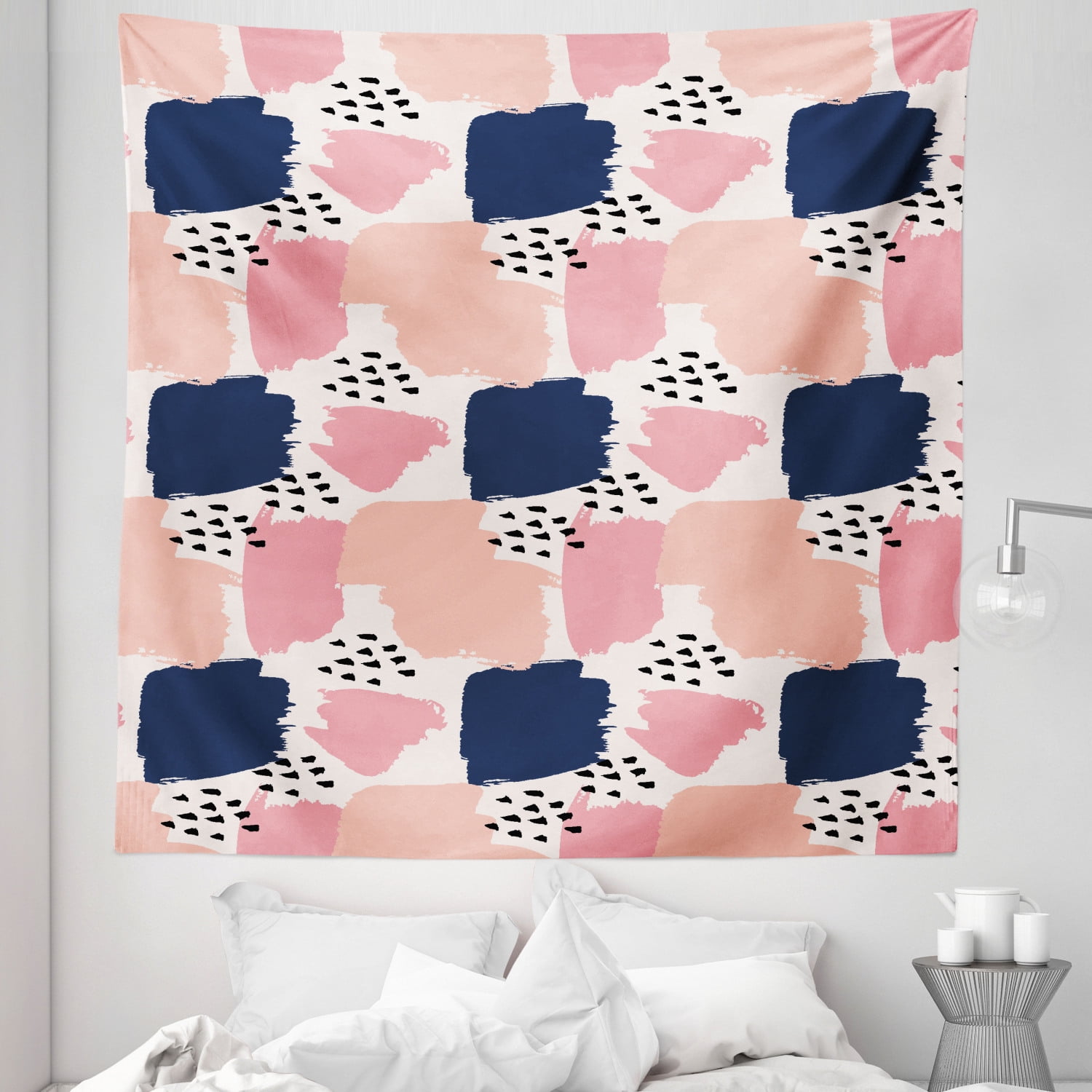 Navy and Blush Tapestry, Hand Painted Style Brushstrokes in Pastel ...