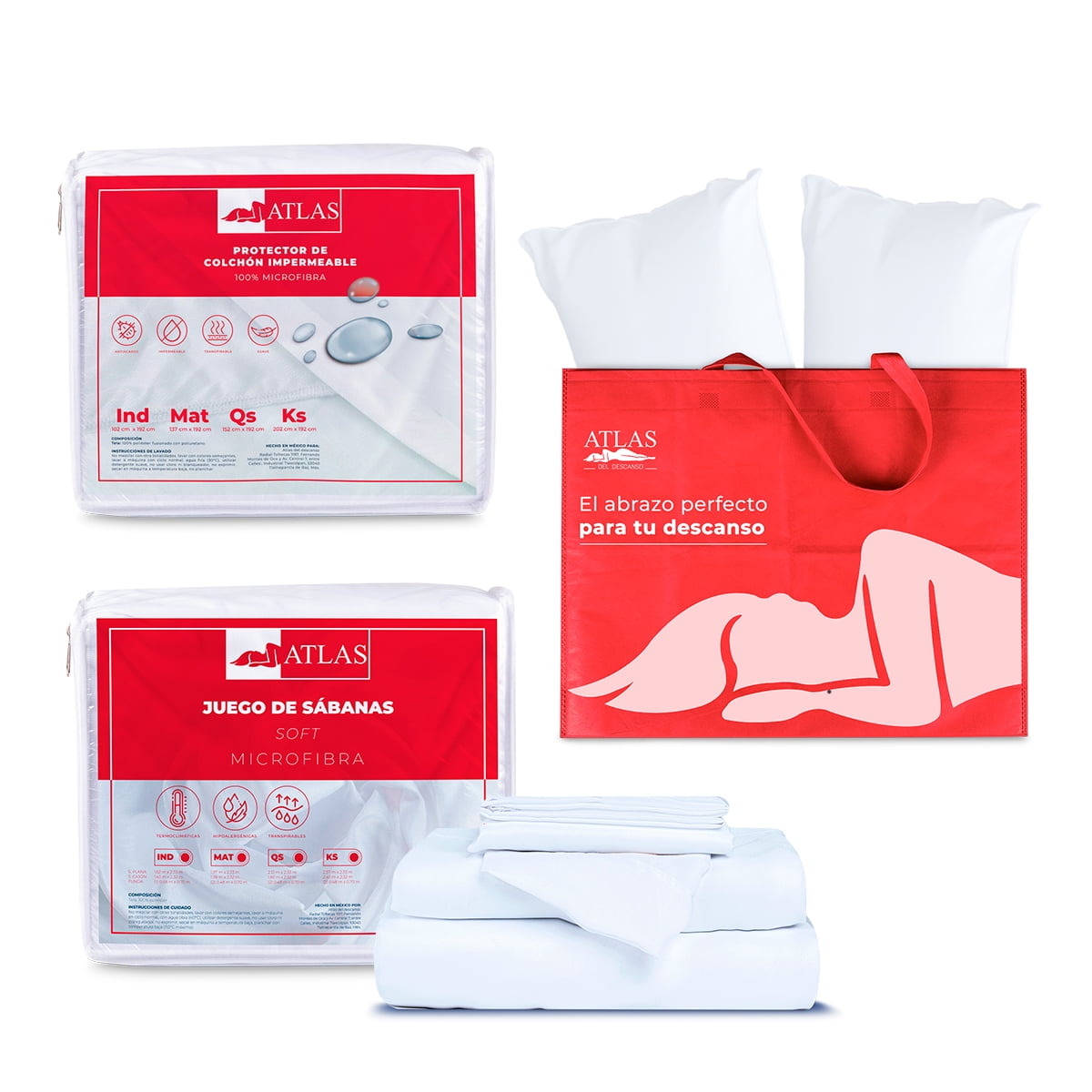 ALMOHADAS BASIC ATLAS 2 PACK, PROTECTOR INDIVIDUAL BASIC ATLAS,SABANAS ...