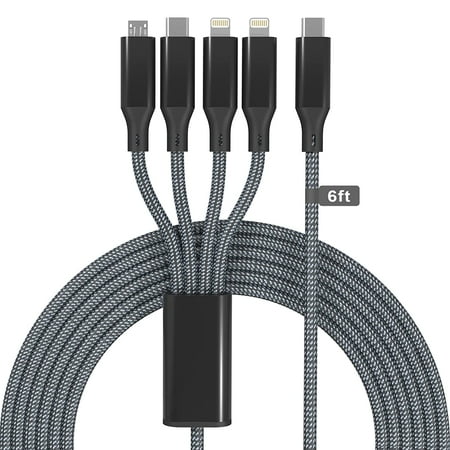 USB C to Multi 4 in 1 USB Long Charger Cable with Dual Lightning/Type C ...