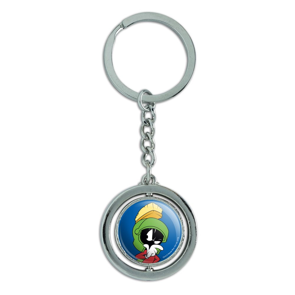 Looney Tunes Marvin The Martian Keychain Spinning Round Chrome Plated ...