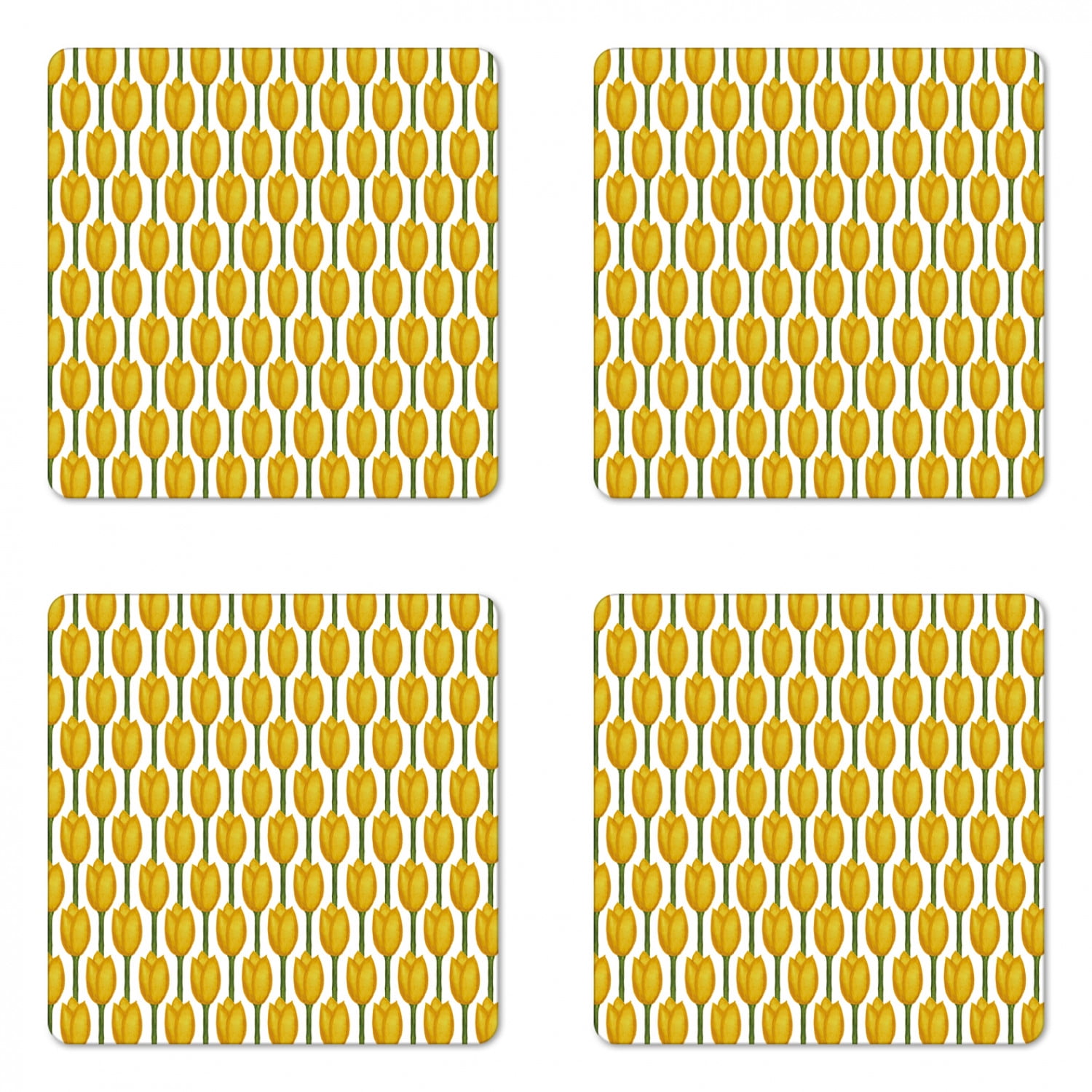 Floral Coaster Set of 4, Watercolor Style Tulips on a Plain Background ...
