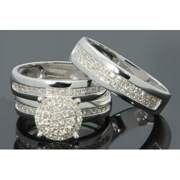 14k Yellow Gold Plated Simulated Diamond Wedding His & Her Trio Set ...