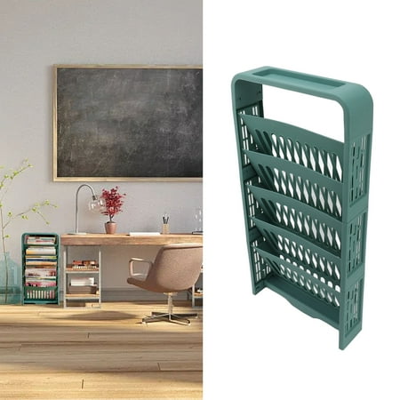 5 Tier Classroom Deskside Bookshelf, Movable Book Rack Storage ...