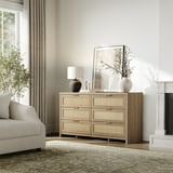 Surmoby 6-Drawer Wide Dresser with Rattan Drawers - Extra Deep Storage ...