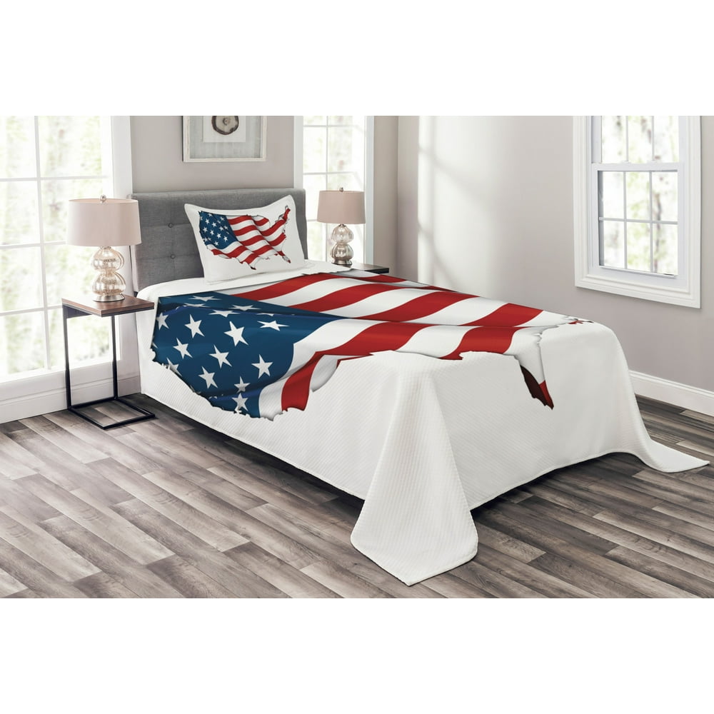 World Map Bedspread Set, Graphic United States Flag American ... World Map Bedspread Set, Graphic United States Flag American ...