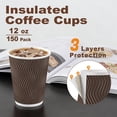 150 Pack 12 oz Disposable Insulated Corrugated Ripple Wall Paper Coffee ...