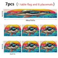 7 Piece Linen Table Runner and Placemats Set, Fish Sunglasses Sunset ...