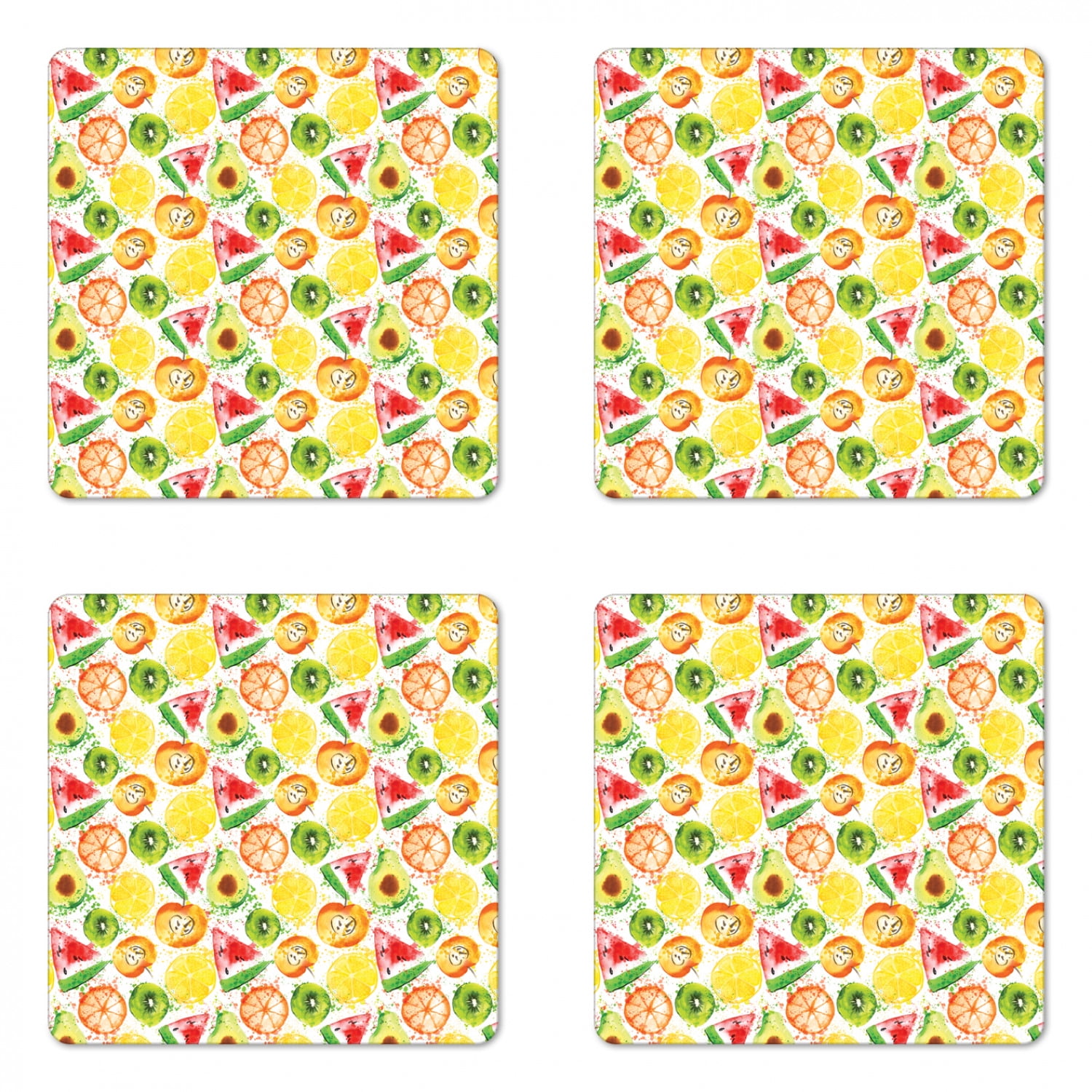 Fruit Coaster Set of 4, Yummy and Ripe Watermelon Kiwi Peach Orange ...
