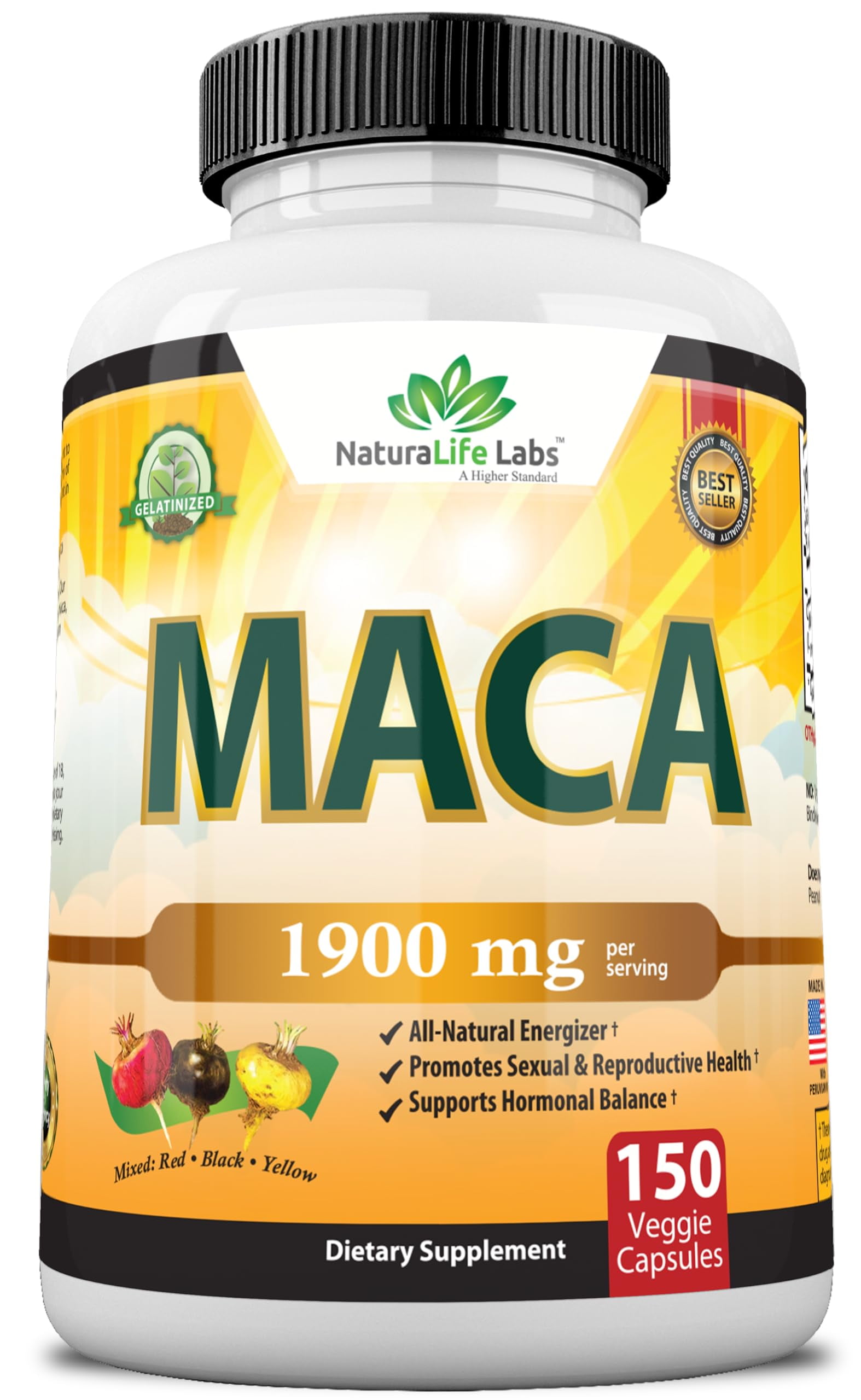 Suplemento NaturaLife Labs de raíz de maca orgánica 150 cápsulas ...
