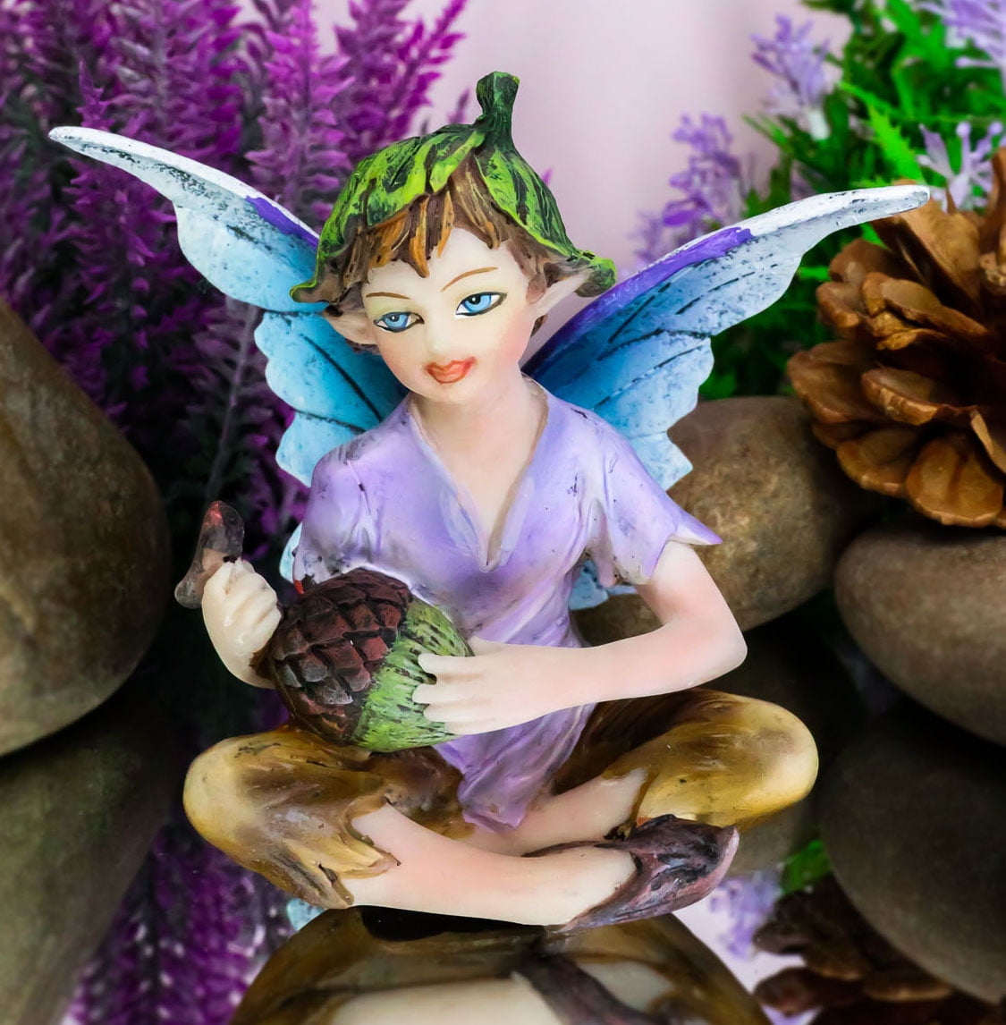 Sitting Boy Fairy Garden Figurine With Giant Acorn Mythical Sprite ...