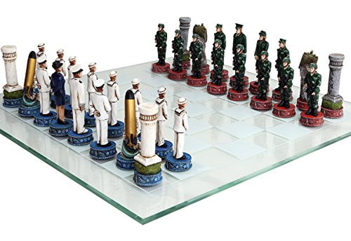US Army vs Navy Military Chess Set Hand Painted with Glass Board ...
