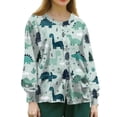 AHMOMEI Cartoon Animal Print Scrub Jacket Women Warm Up Snap Front ...