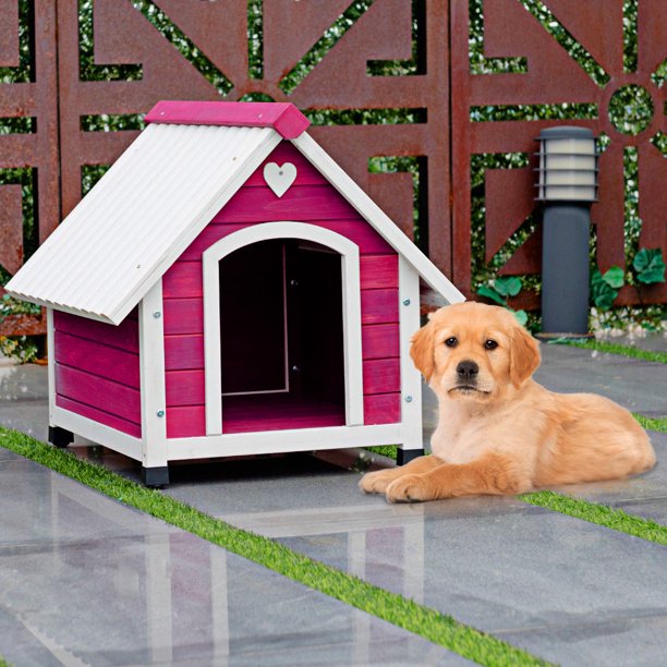 Gymax Wooden Princess Dog House Large/ Medium Pet Shelter Weather ...