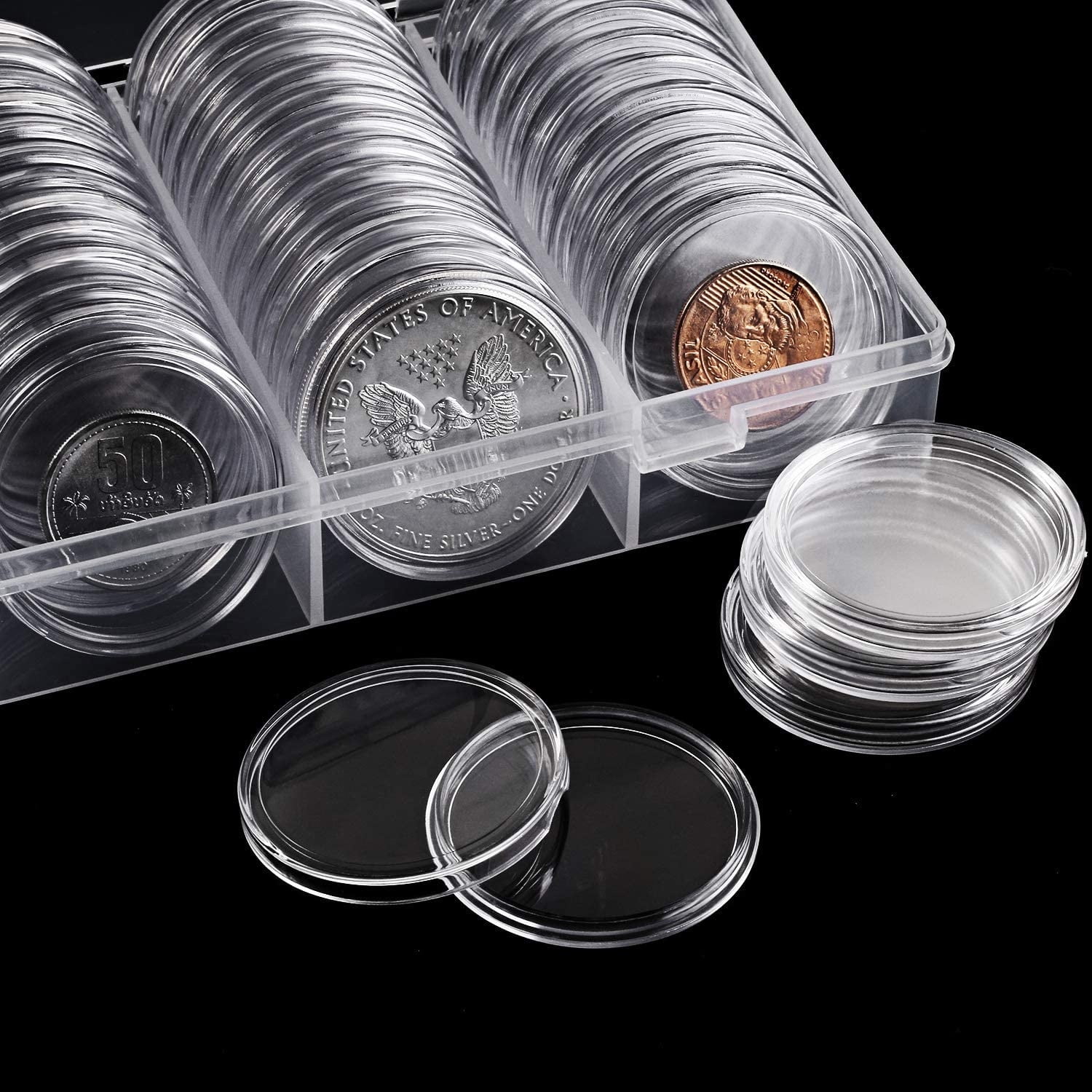 Buy 100 Pieces Clear Plastic Coin Capsules with Adjustable Foam Gasket ...