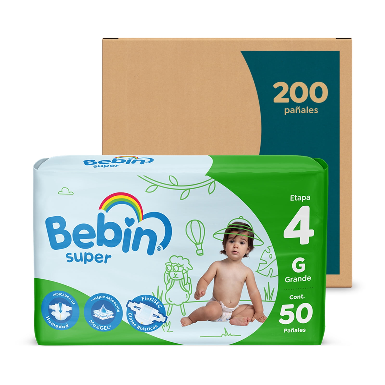 Pañal Bebin Super Etapa 4 Grande 9-12kg Unisex Caja 200 piezas ...