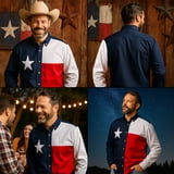 Texas Flag Lone Star Twill Shirt Men Long Sleeves Button Down 100% ...
