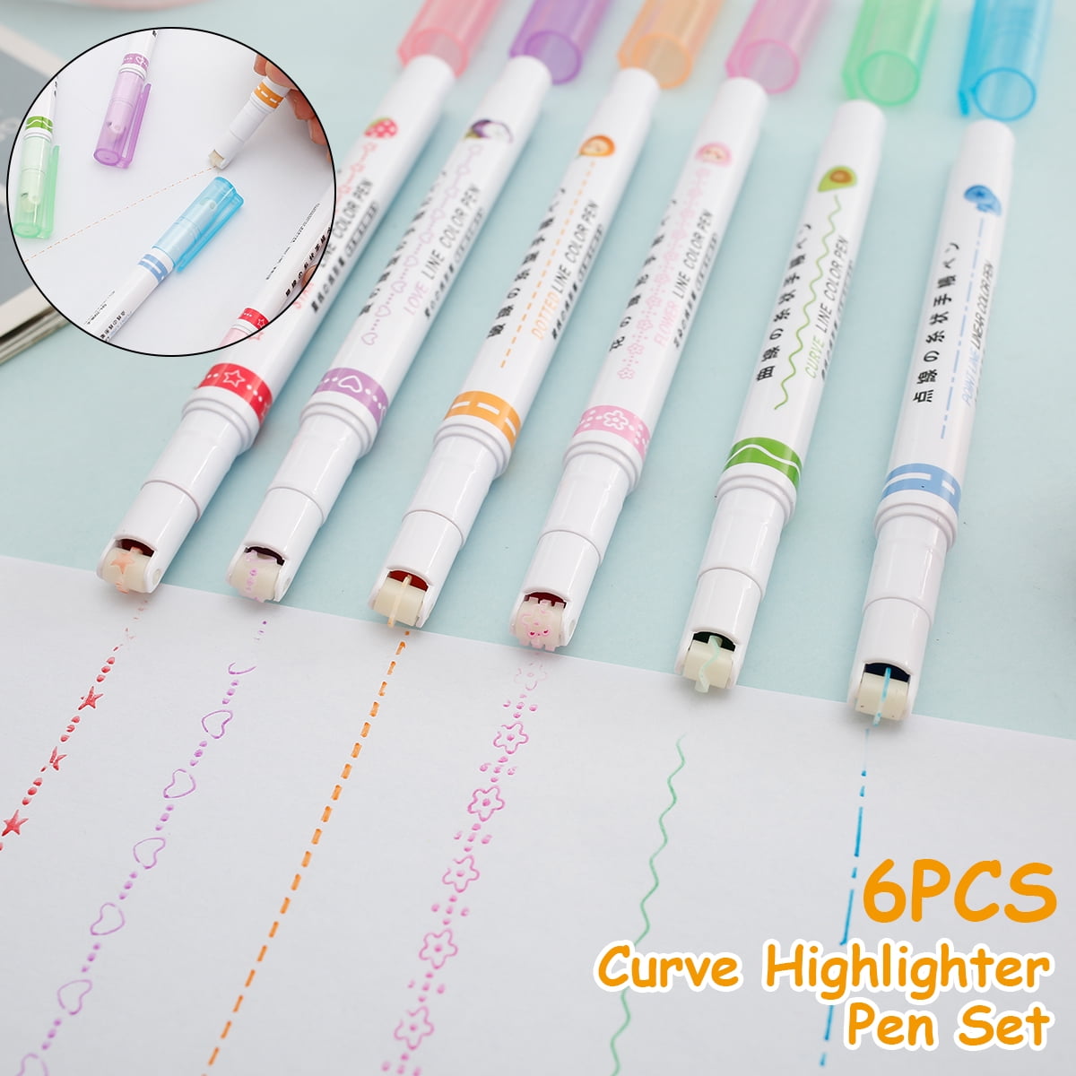 Buy BUTORY Curve Highlighter Pen Set 6 Different Curves Fine Tips Maker ...