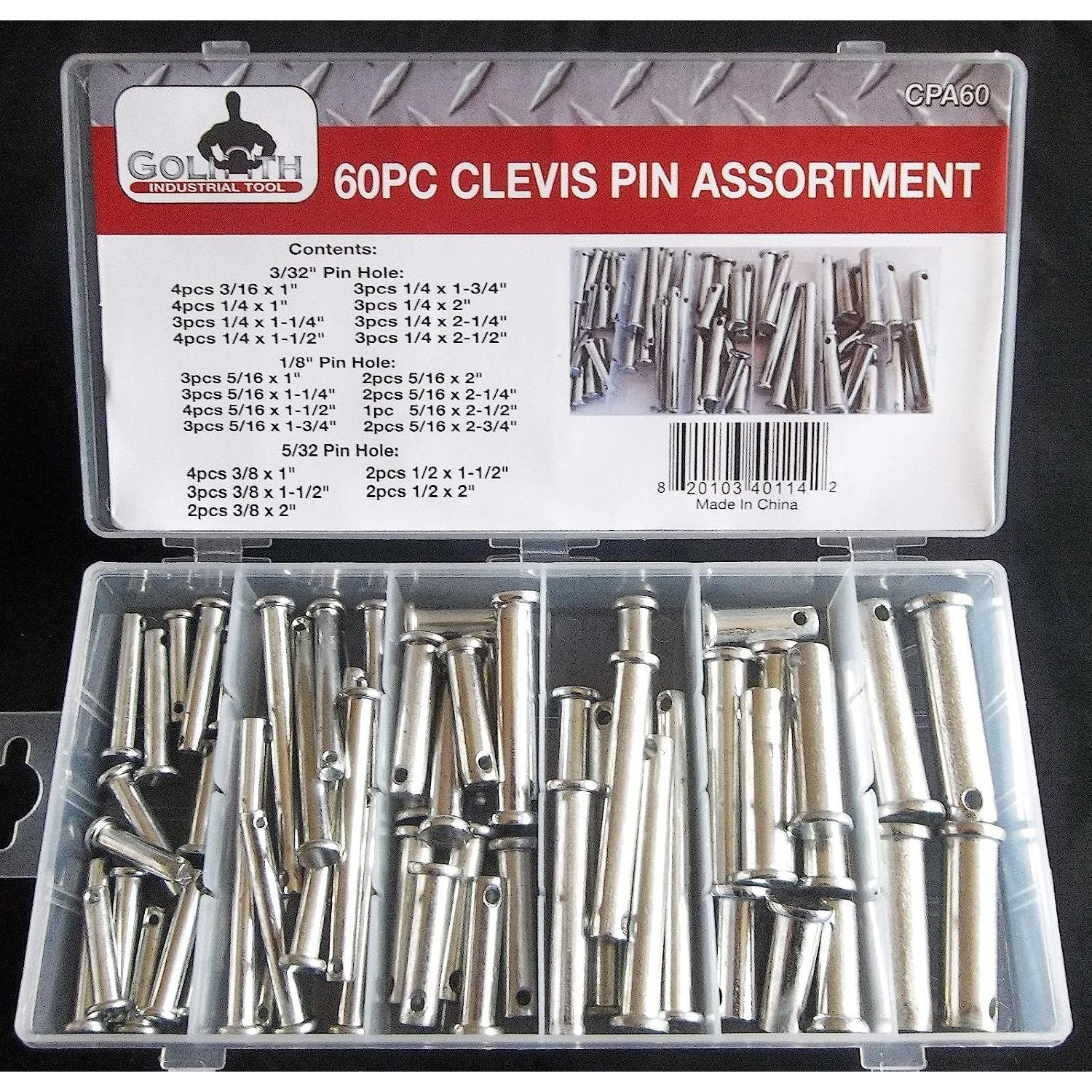 60pc Goliath Industrial Clevis Pin Assortment 21 Sizes CPA60 Hitch ...