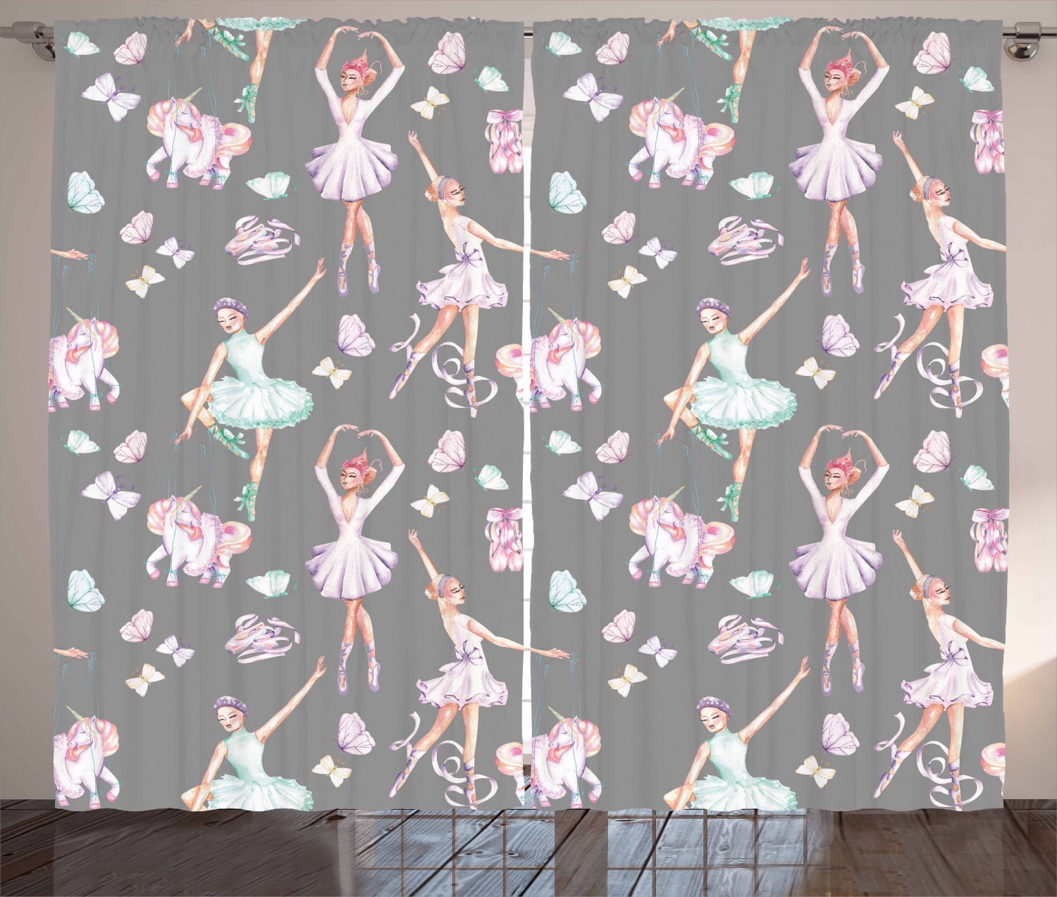 Kids Girls Curtains 2 Panels Set, Ballerinas Dancing Among Puppet ...