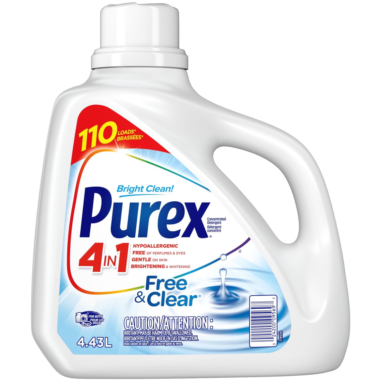 Purex 4 in 1 Hypoallergenic Concentrated Liquid Laundry Detergent, Free & Clear, 4.43 Litres ...