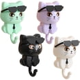 4 Pcs Sunglasses Cat Hooks: Kitten Key Holder Wall Mounted, Adhesive ...