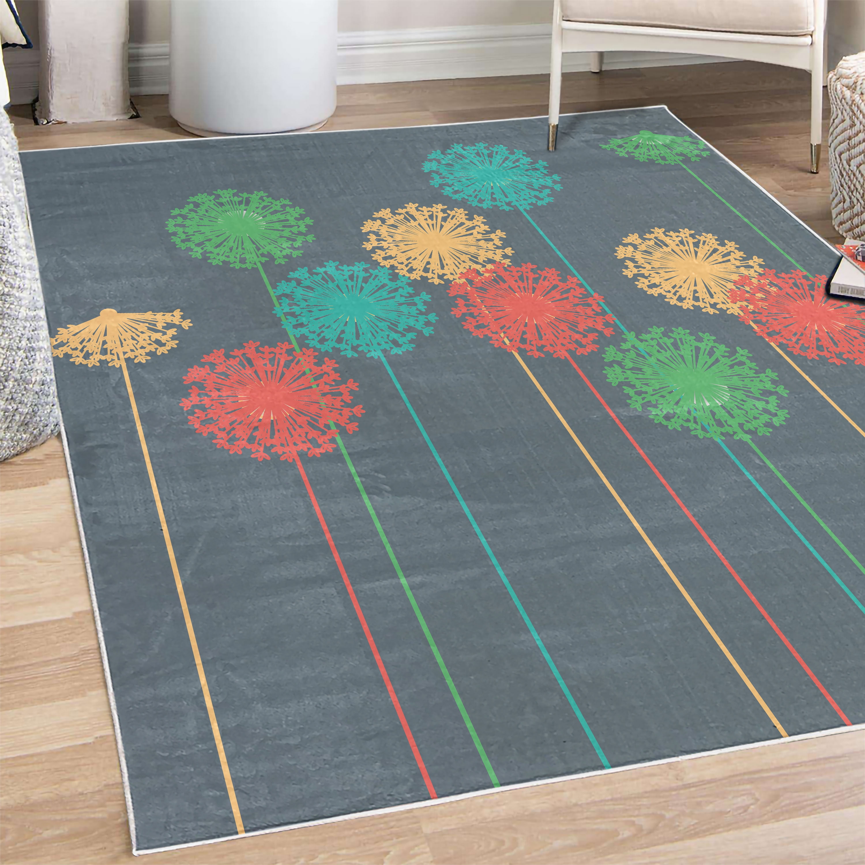 Dandelion Decorative Rug, Abstract Wildflower Silhouettes Botanical ...