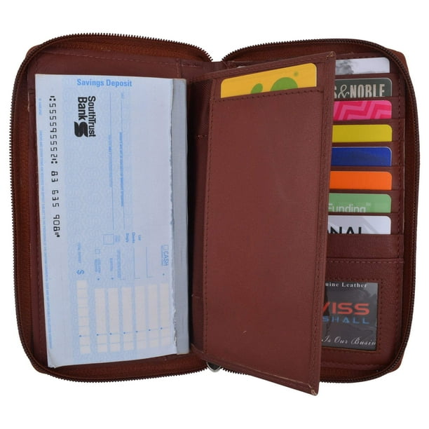 Burgundy Zip around Genuine Leather Checkbook Credit Card ID Holder ...