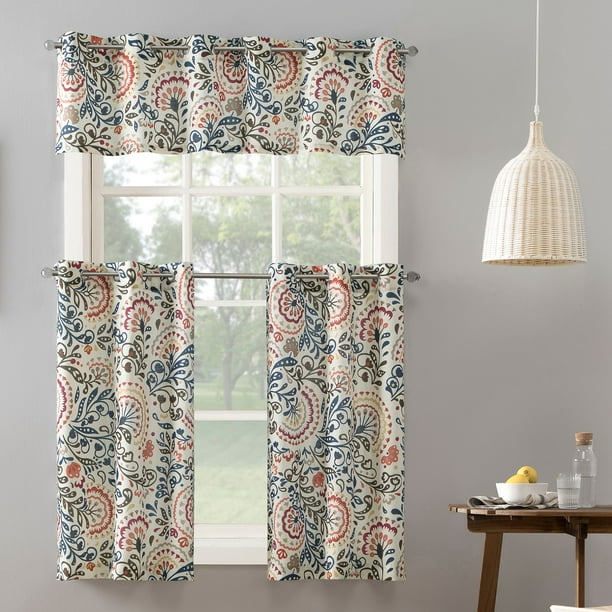 Mainstays Elevated Solid 3 Piece Kitchen Curtain Set - Walmart.com
