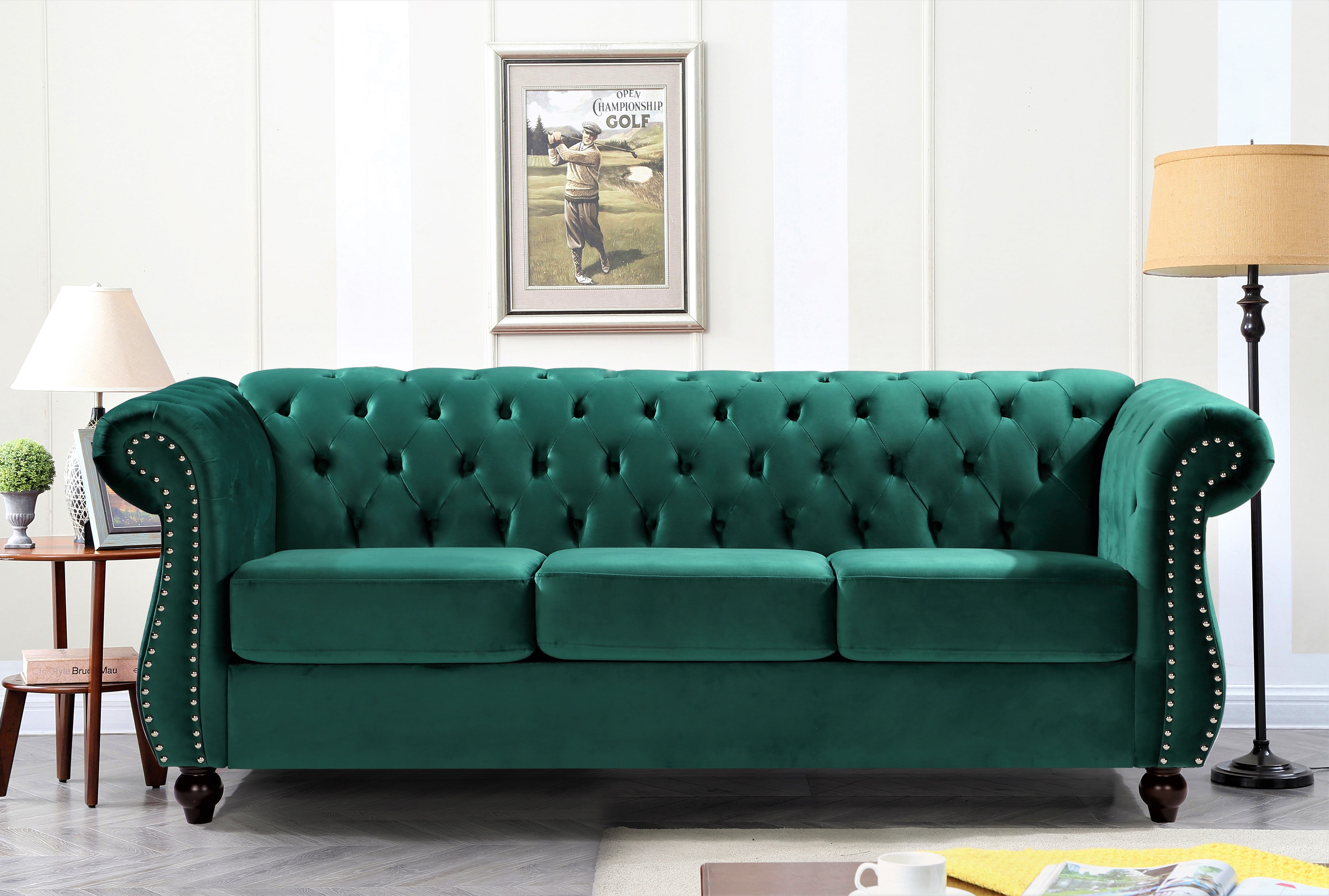 Uspridefurniture Fender 82.6'' Velvet Rolled Arm Sofa,Green - Walmart.com
